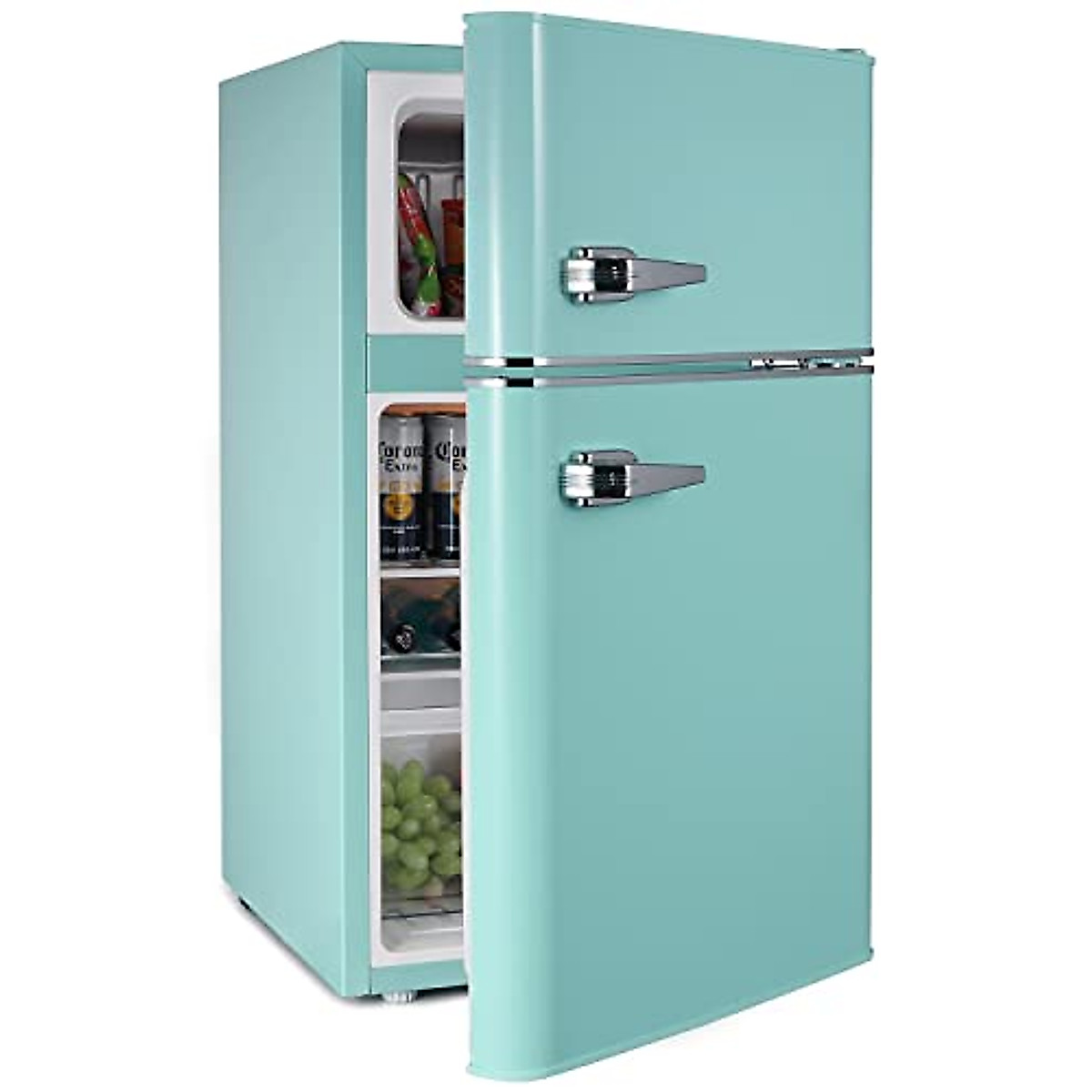 WATOOR 3.2 CU. FT. Mini Refrigerator With Freezer - Removable Glass Shelves and Basket - 7 Temp Setting - Small Drink Food Storage Cooler for Office, Dorm, Apartment, Bedroom, Mint Green
