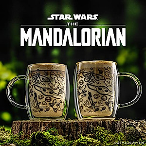 JoyJolt ‘Nature Friends’ Grogu Coffee Mug Set of 2 Double Wall Mug. 13.5oz Large Espresso Cups or Latte Cup. Mandalorian Star Wars Mugs, Insulated Coffee Mug, Clear Glass Cups Coffee Cup Set