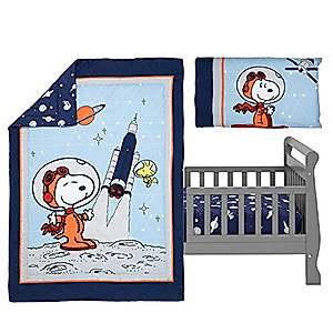 Bedtime Originals Astronaut Snoopy 4-Piece Navy/Blue Space Toddler Bedding Set