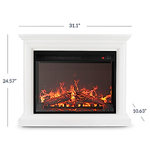 BELLEZE 31 Inch Mantel with 23 Inch 1400W Electric Fireplace Compact Freestanding Portable Stove Remote Controlled Heater with Realistic LED Flames, for Living Room or Bedroom - White