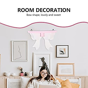 Homoyoyo Wall Mounted Floating Shelves Lovely Bowknot Decorative Wall Shelf Wooden Room Storage Shelf Wall Storage Rack Bowknot Wall Decorations for Home Kitchen Supplies(Pink)