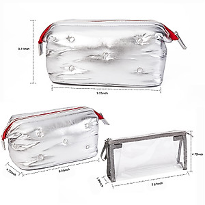 VLOVSO Large Cosmetic Bag, Waterproof Make Up Pouch Travel Cosmetic Organizer, Toiletry Bag for Women/Men, Large Capacity Portable Cosmetic Bag Storage Organizer,Travel Cosmetic Organizer(Silver)