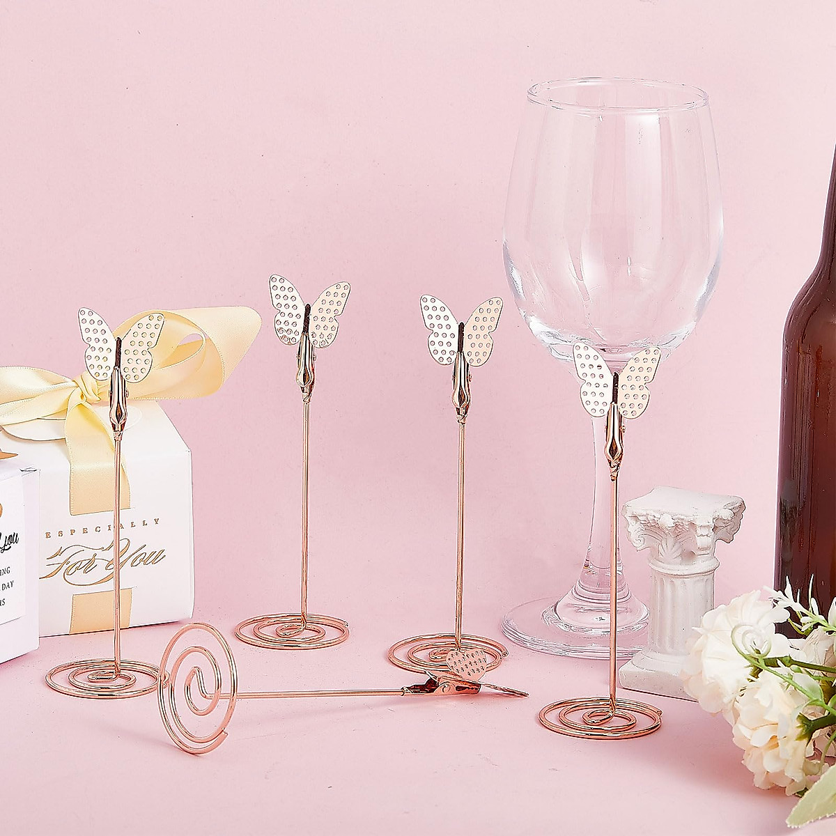 CHGCRAFT 12PCS Butterfly Table Number Holders Place Card Holder Photo Holders for Tables Cards Stand Name Menu Clips Table Sign Holders for Wedding Anniversary Birthday, Silver