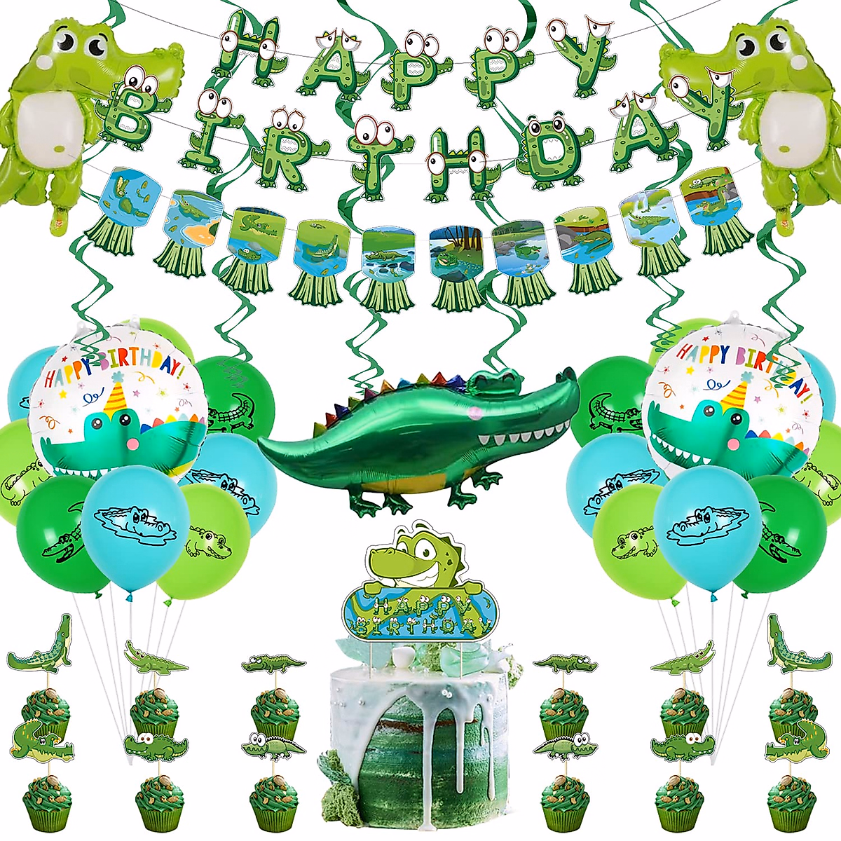 Forest crocodile theme birthday decorations children's creative party supplies animal birthday party supplies (B)