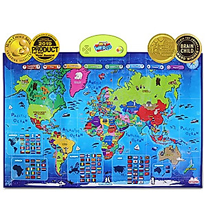 BEST LEARNING i-Poster My World Interactive Map - Educational Talking Toy for Children of Ages 5 to 12 Years Old - Perfect Geography Learning Game as a Gift for Kids Ages 8-12