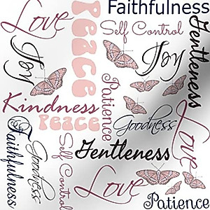 Spoonflower Fabric - Fruit Butterflies Pink White Christian Love Peace Butterfly Scripture Printed on Petal Signature Cotton Fabric by The Yard - Sewing Quilting Apparel Crafts Decor