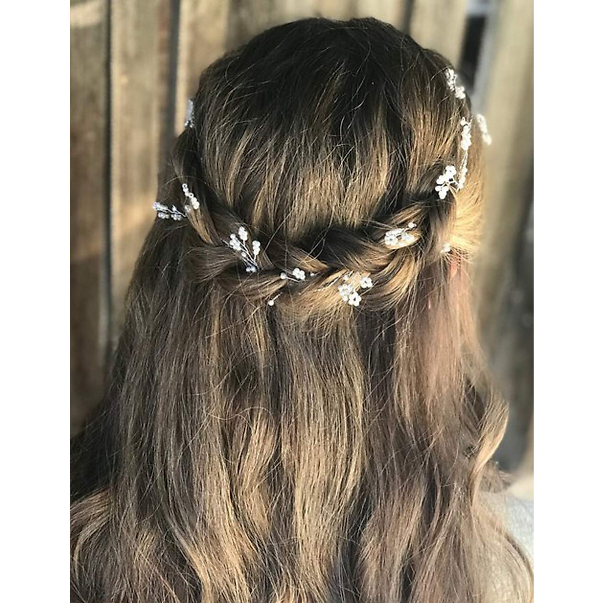 Chargances Bridal Pearl Bohemia Hairpiece for Weddings, Proms, Festivals (silver, 16 inches, 1 Count)