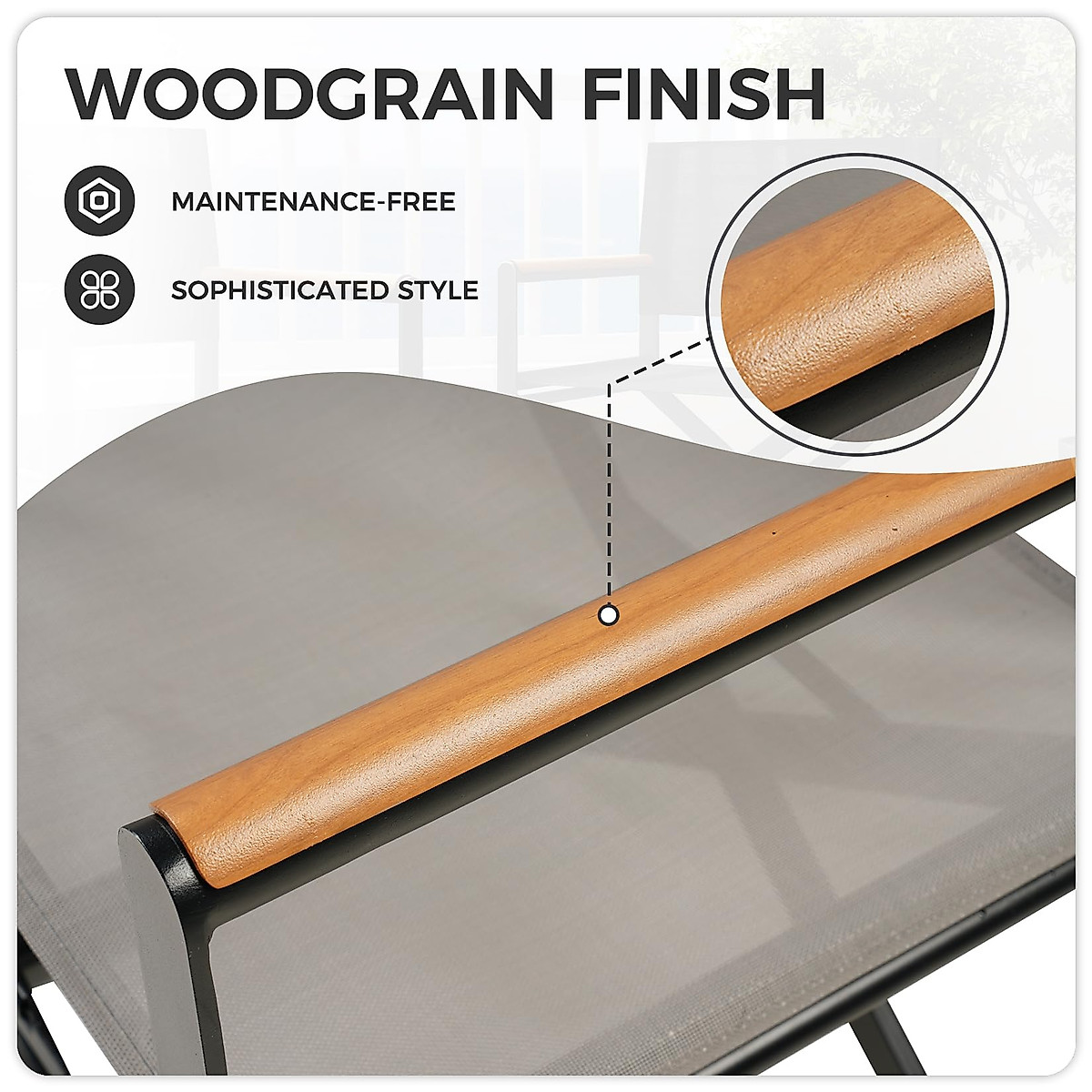 Grand patio Extra-Wide 2-Pack Directors Chairs, Folding Dining Chair Set of 2 with Sling, Woodgrain Armrests, Outdoor, Black