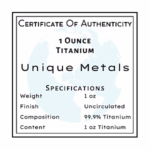 1 Oz One Troy Ounce USA American Buffalo .999 Fine Titanium Bullion Bar Ti Element with Certificate of Authenticity by Unique Metals
