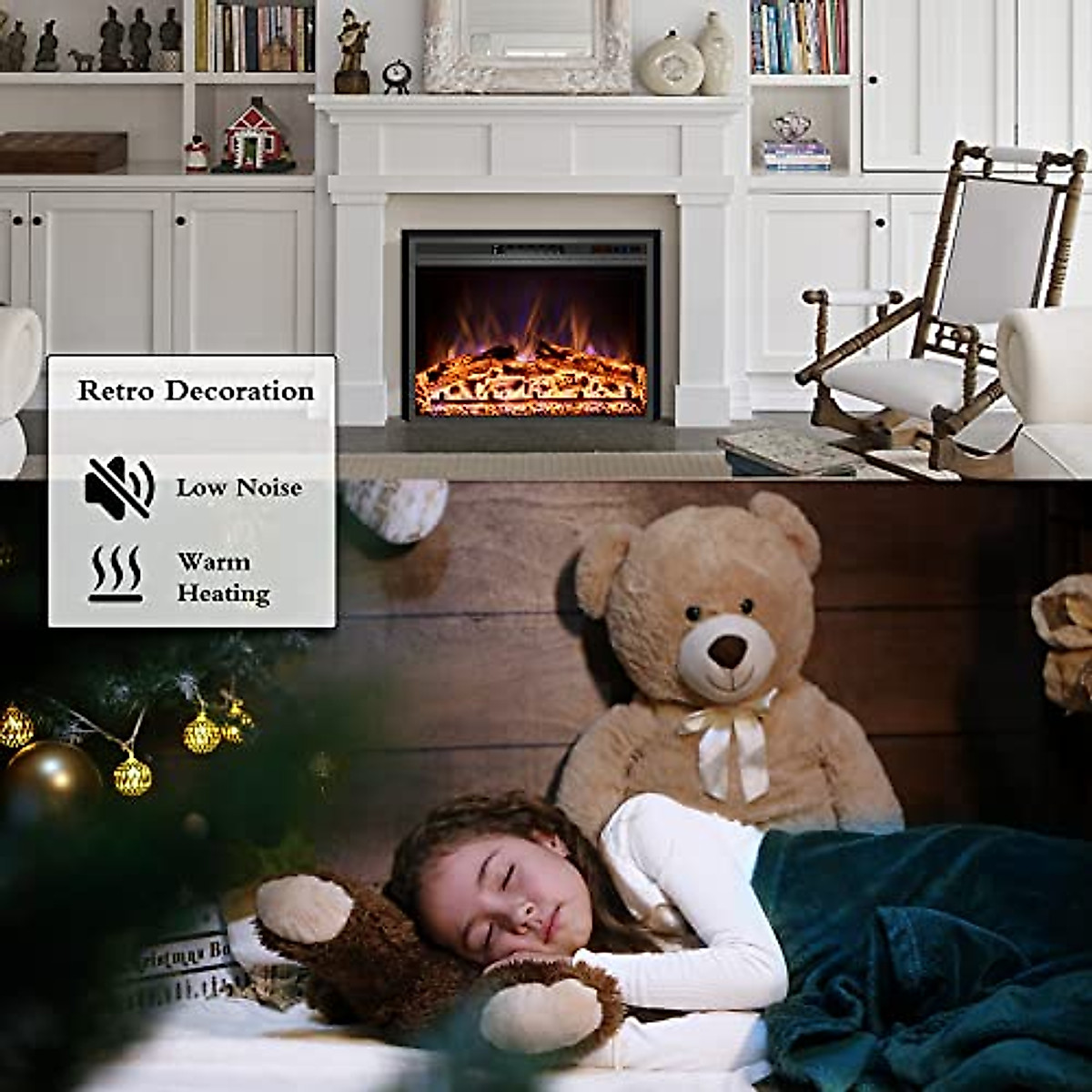 Kentsky Electric Fireplace, 25" Electric Fireplace Inserts, Recessed Fireplace Heater with Remote Control, Adjustable Flame Colors, Timer&Overheating Protection, 750/1500W