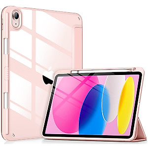 DTTOCASE for iPad 10th Generation Case 2022, 10.9 Inch Case with Clear Transparent Back and TPU Shockproof Frame Cover [Built-in Pencil Holder, Support Auto Sleep/Wake] -Rose Gold