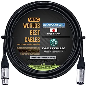 WORLDS BEST CABLES 8 Foot – Quad Balanced Microphone Cable Custom Made Using Canare L-4E6S Wire and Neutrik Silver NC3MXX Male & NC3FXX Female XLR Plugs