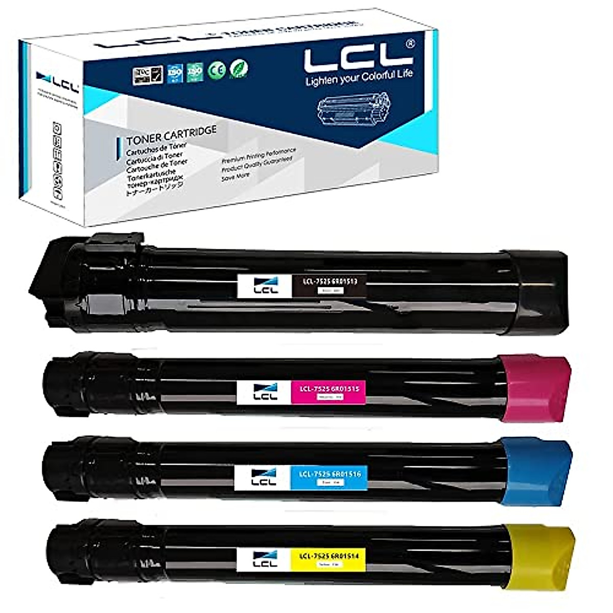 LCL Compatible Toner Cartridge Replacement for Xerox WorkCentre 7525 7835 7845 7530 7535 7545 7556 7830 7845 7855 6R01513 006R01513 006R01516 006R01515 006R01514 (4-Pack Black Cyan Magenta Yellow)