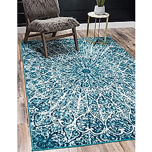 Unique Loom Sofia Collection Area Rug - Grace (8' x 10', Turquoise/ Ivory)