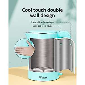 Wamife 1.5L Electric Kettle Water Boiler Stainless Steel Inner 1500W Hot Water Kettle Cool Touch Electric Water Kettle Fast Heating, Blue