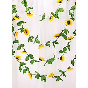 Charmly Pack of 2 Artificial Sunflower Garland Fake Silk Sunflower Vine Home Wedding Party Garden Decor Each Vine 12 Flower Heads Each 8 ft Long