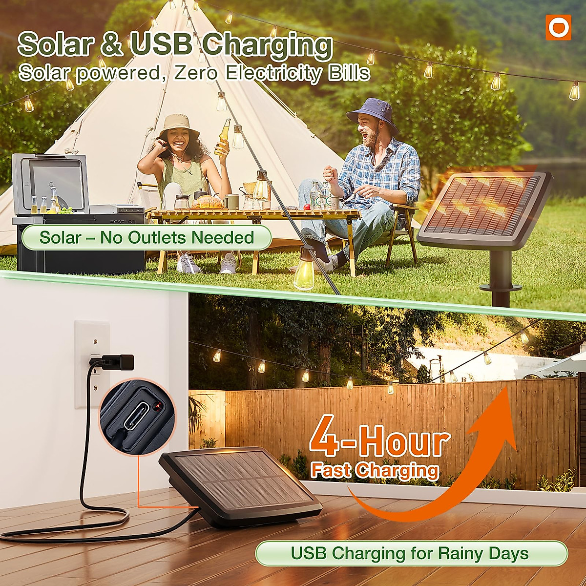 addlon 54(48+6) FT Solar String Lights Waterproof,Patio Lights Solar Powered with Remote & USB Port 15+1 LED Shatterproof Bulbs 3 Light Modes, Dimmable Solar Lights for Camping Backyard Garden