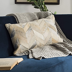 Safavieh Metallic Herringbone Cowhide Throw Pillow, 12"x22", White/Gold