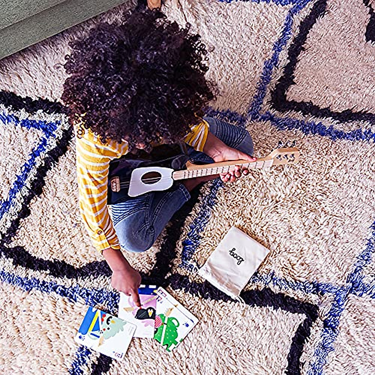 Loog Mini Acoustic kids Guitar for Beginners 3-strings Ages 3+ Learning app and lessons included Black