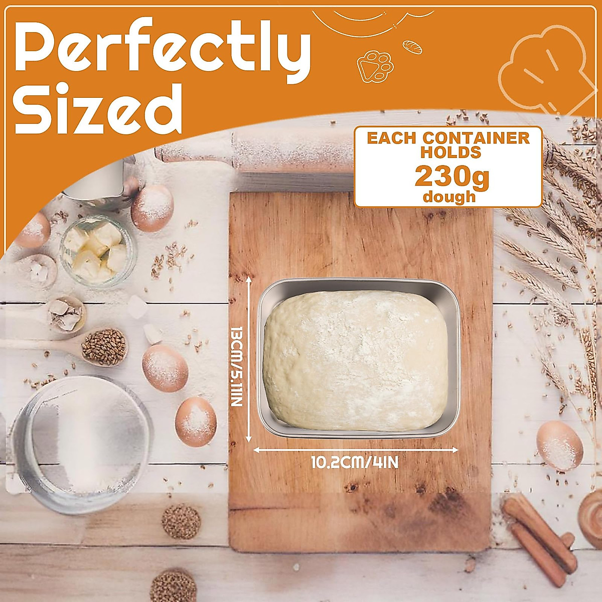 Wensdr 6 Pack Pizza Dough Proofing Box with Lid,Stackable Stainless Steel Pizza Dough Proofing Containers,Homemade Dough Proofing Box,Pizza Dough Box,Pizza Proofing Box,Bread Proofing Box