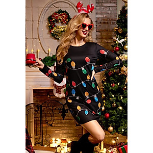 For G and PL Christmas Womens Long Sleeve Black Bodycon Costume Printed Dress Crewneck Pullover Outfits Light M