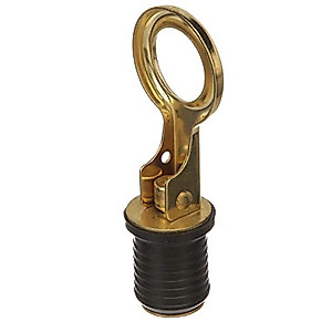 Attwood 7524A7 Snap-Handle Drain Plug, For 1-Inch-Diameter Drains, Locks in Place, Brass Handle, Rubber Plug