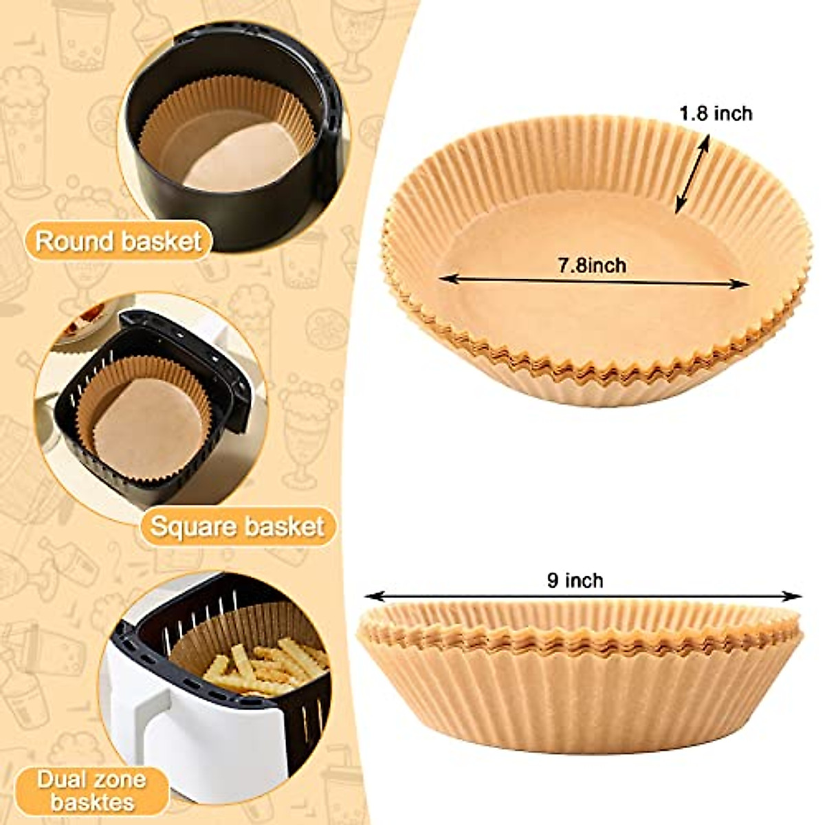 50pcs Air Fryer Disposable,Food Grade Parchment Paper, Water-proof, Oil-proof, Non-stick Disposable Paper Liners, Perfect for Air Fryer, Oven and Microwave