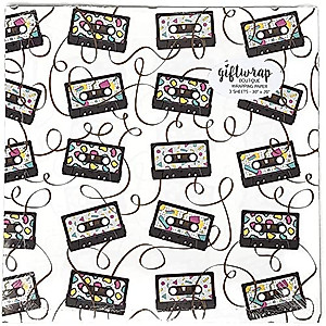 Stesha Party 80s 90s Cassette Tape Gift Wrapping Paper - Folded Flat 30 x 20 Inch (3 Sheets)