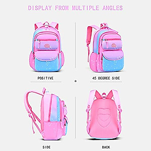 Reorzon Kids Primary School Backpack for Girls Toddler Kindergarten Preschool Starry Sky Gradient School Bookbag