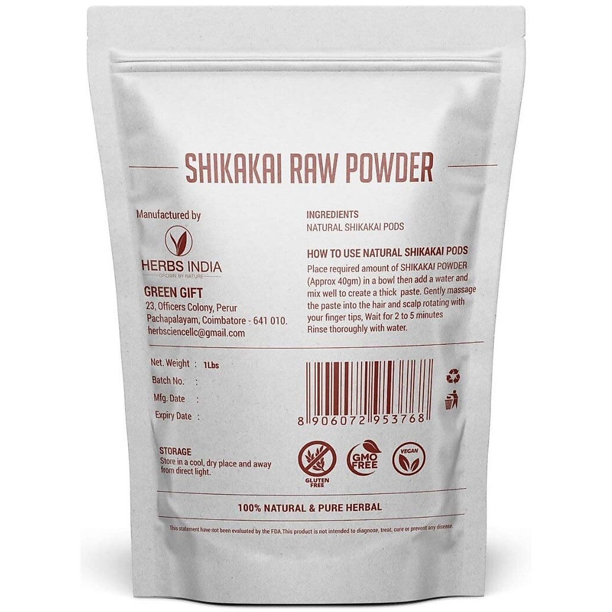 Shikakai Powder for Hair Growth - Acacia Concinna (Shikai Powder) - Best Natural Cleanser - All Natural - Herbs India (One LB - 16 Ounce)