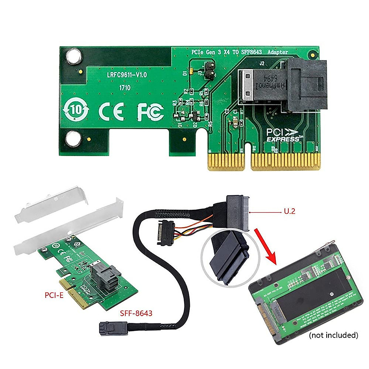 xiwai PCI-E 3.0 4.0 to SFF-8643 Card Adapter and U.2 U2 SFF-8639 NVME PCIe SSD Cable for Mainboard SSD