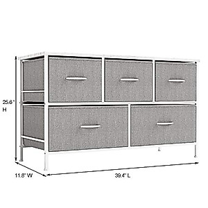 ALLZONE Dresser for Bedroom,Storage Chest Organizer, 5 Fabric Drawers Furniture for Closet, Kids Toy Organization,Wooden Table with Metal Frame, White/Gray