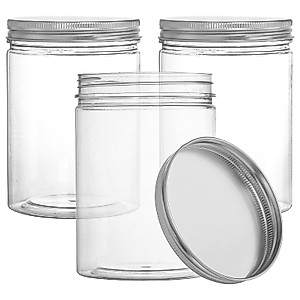 Tebery 16 Pack Clear Plastic Jars Bottles Containers with Silver Ribbed Lids 20oz Straight Cylinders Storage Canisters for Food & Home Storage