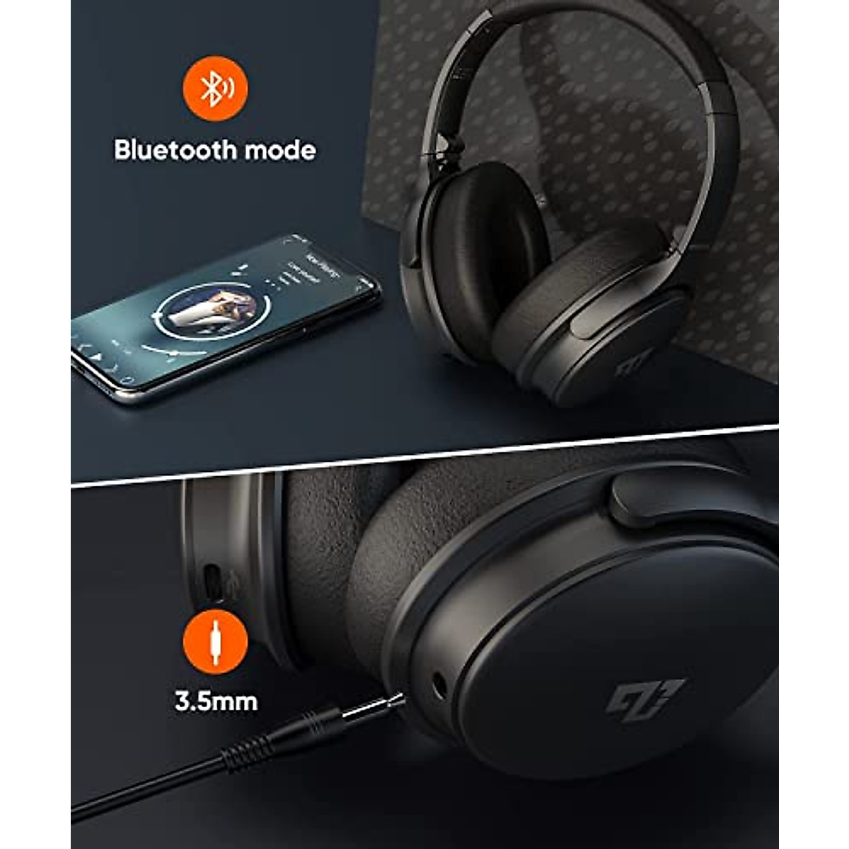 INFURTURE Active Noise Cancelling Headphones, H1 Wireless Over Ear Bluetooth Headphones, Deep Bass Headset, Low Latency, Memory Foam Ear Cups,40H Playtime, for Adults, Kids, TV, Travel, Home Office