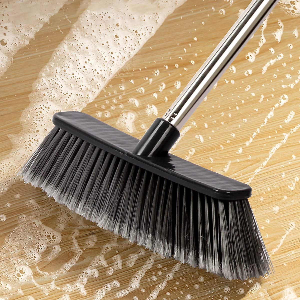 YCUTE Push Broom Brush, Multi-Surface Soft Sweeping Broom with 54” Adjustable Stainless Steel Long Handle for Bathroom, Kitchen, Store, Office, Patio, Garage, Deck, Concrete, Wood, Stone, Tile Floor