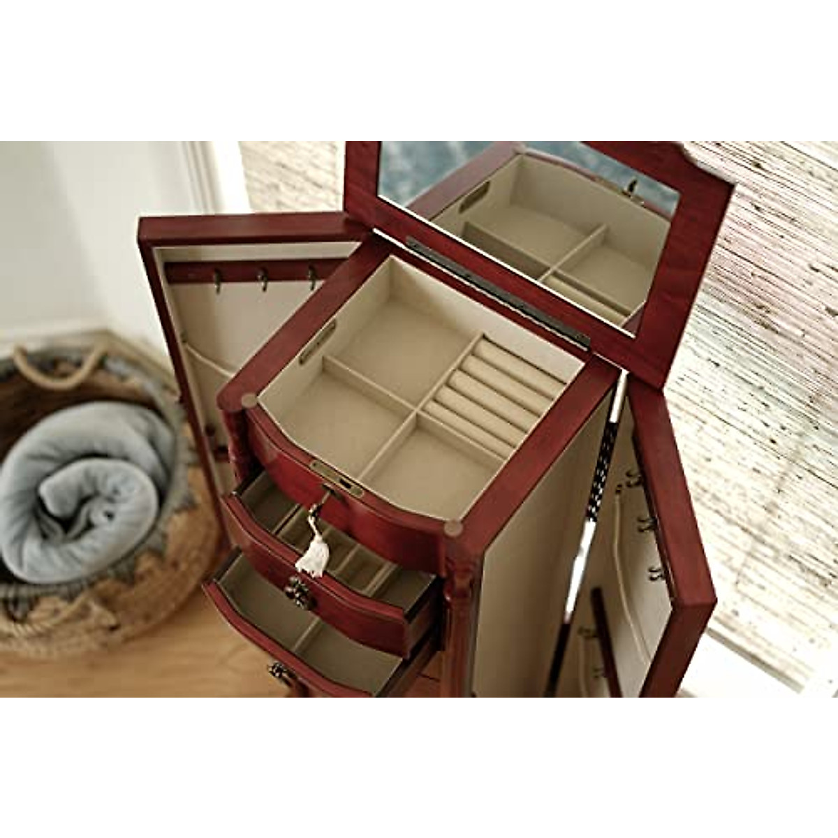 Hives and Honey Francesca Standing Armoire Jewelry Cabinet, Antique Cherry