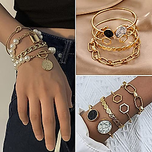 KISS WIFE Gold Jewelry Set for Women Girls, Multi Layered Necklace Bracelet Stackable Knuckle Rings and Earrings Set, Boho Trendy Vacation Jewelry Packs, Anniversary Valentine Birthday Gifts for Her