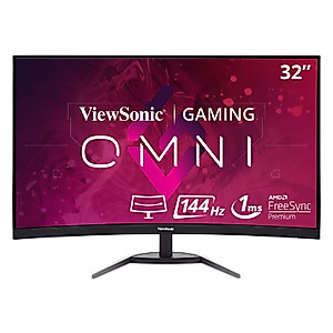 ViewSonic OMNI VX3268-2KPC-MHD 32 Inch Curved 1440p 1ms 144Hz Gaming Monitor with FreeSync Premium, Eye Care, HDMI and DisplayPort