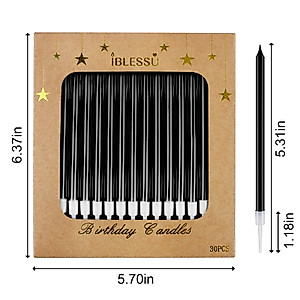 IBLESSU 30 Pcs Long Birthday Candles - Birthday Candles, Cake Candles, Tall Birthday Candles, Party Candles, Cake Candles for Birthday Wedding Black Candles (Black)