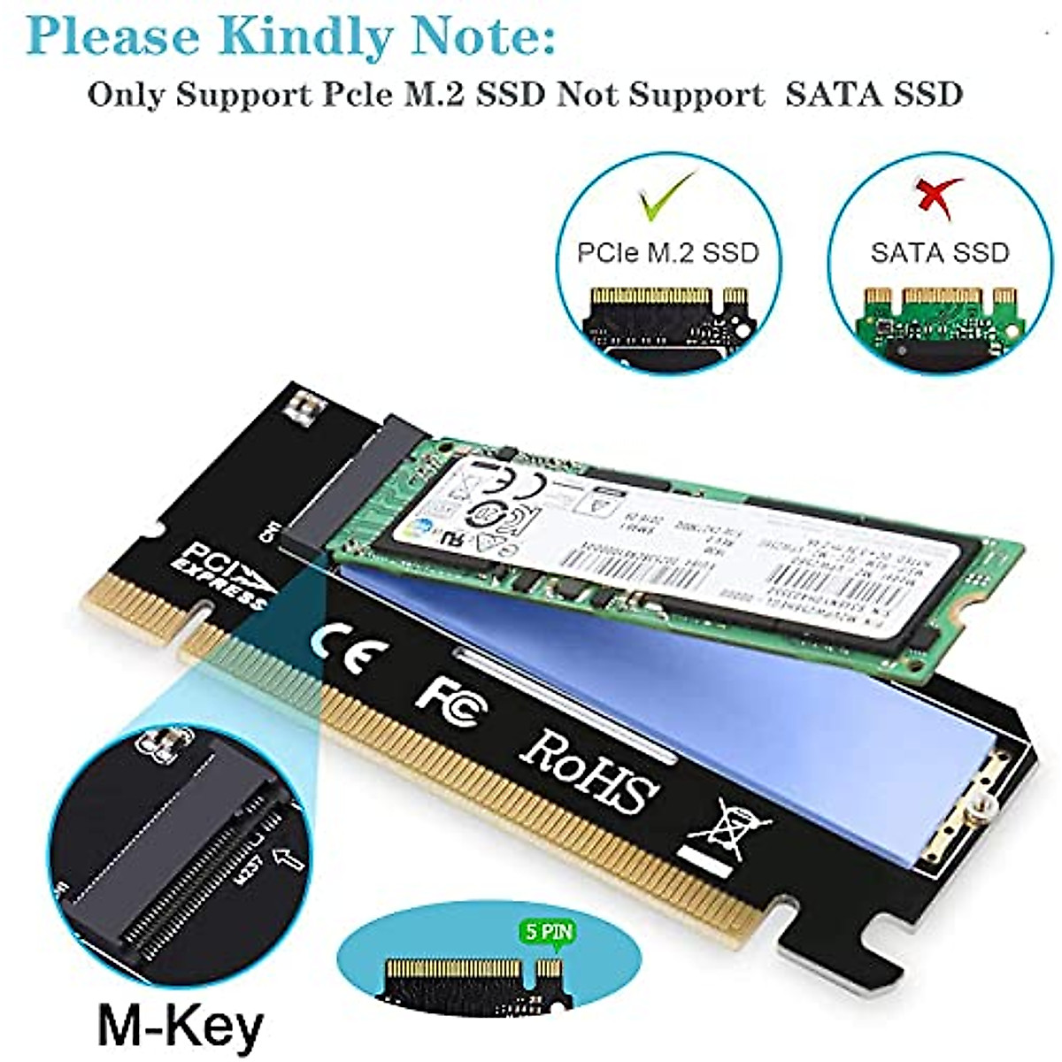 USECL M.2 NVME Adapter with Heat Sink, NVME M.2 SSD to PCI-e x4/x8/x16 Converter Card, Support 2230 2242 2260 2280, Compatible for Windows XP 7 8 10