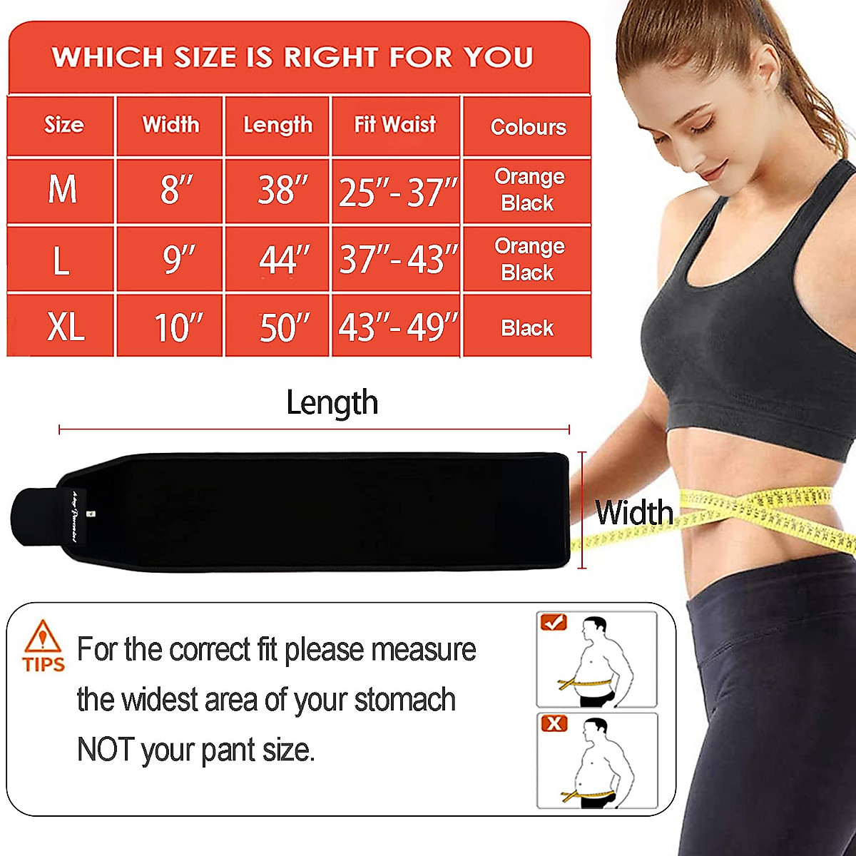 KingPavonini Waist Trainer Waist Trimmer Sweat Belt for Men Women Black