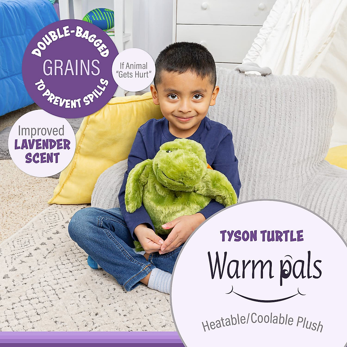 Warm Pals - Tyson Turtle - 1.5lbs - Cozy Microwavable Lavender Scented Plush Toys - Heated Stuffed Animal - Heatable Coolable Bedtime Comfort Plushie
