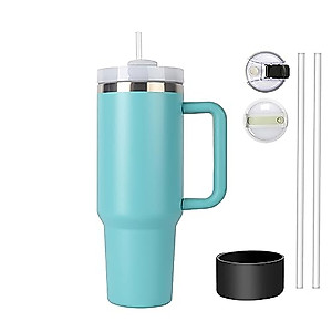 DREAMING MY DREAM 40oz Tumbler with Handle, H2.0 Tumbler Reusable Vacuum, Insulated Tumbler With Lid and Straws, Insulated Cup, Leak Resistant Lid (Gradient Blue or Sky Blue)