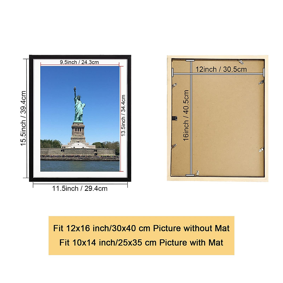 4 Pack 12x16 Picture Frame Wood Diamond Painting Frames 30x40cm Diamond Art Frame Display 10x14 in/ 25x35cm with Mat or 12x16 in/ 30x40 cm Without Mat Photo Gallery Frame Set for Wall Hanging - Black
