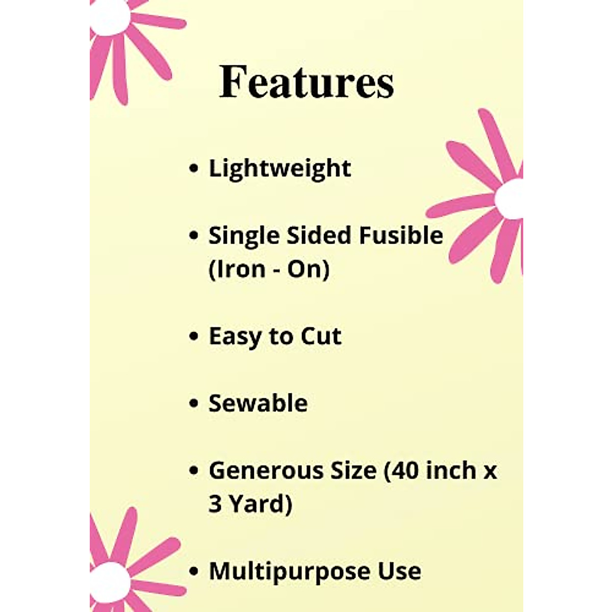 MAROBEE White Fusible Interfacing Lightweight Non-Woven for Sewing and Quilting Projects, Ultra Adhesive Bond Iron-On One Sided - Apparels and Face Masks, DIY Crafts (40 Inch x 3 Yard)