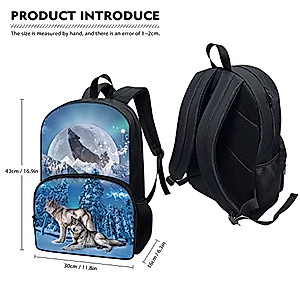 PORCLAY Three Wolf Moon Backpack for School Boys Kids Middle School Elementary Preschool Bookbag Girls Aesthetic School Bag for Boys 8-12 Simple School Supplies Bag
