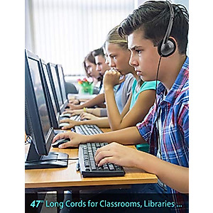 QWERDF 48 Packs Headphones Bulk for Classroom School Student Wired On-Ear Headsets Earphones Class Set Individually Bagged (Black)