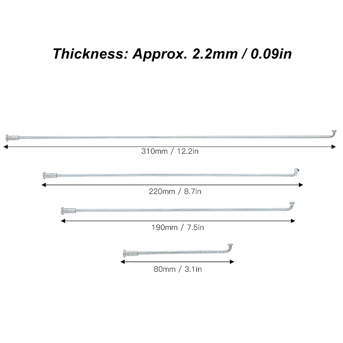 VGEBY 10pcs/Set 13G 80mm-310mm Mountain Bike Spokes Stainless Steel Spokes Bicycle Tricycle Accessories Toyfigure Riding Racks and Storage(220MM£©