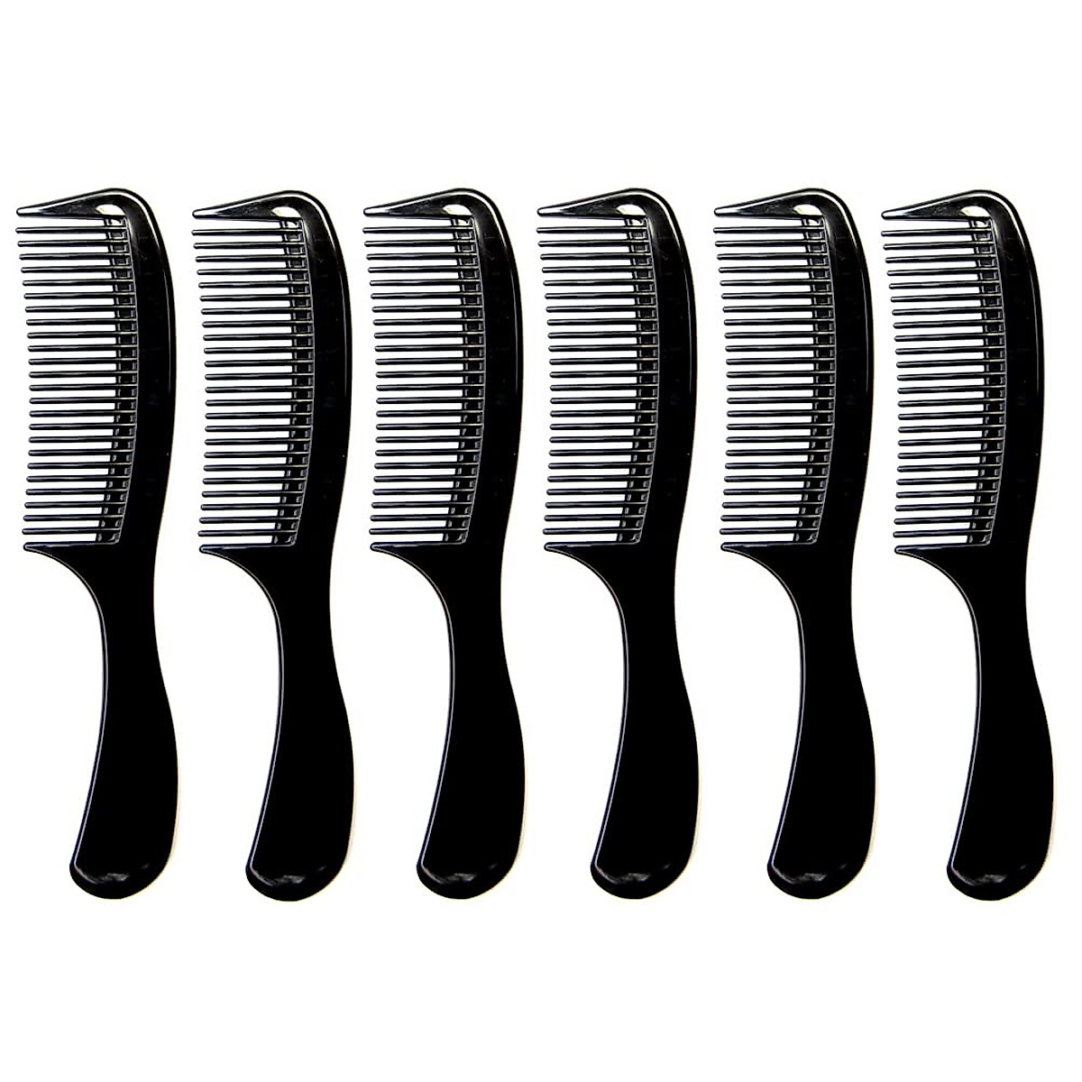 LUXXII - (6 Pack) 8 inch Black Styling Essentials Round Handle Comb Pocket
