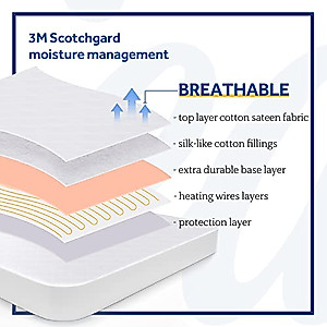 Sealy 3M Scotchgard Heated Mattress Pad | Quilted Cotton Electric Bed Warmer with 10 Heat Setting Dual Controller | 1-12 Hours Auto Shut Off | 17" Deep All Around Elastic Pocket, Cal King